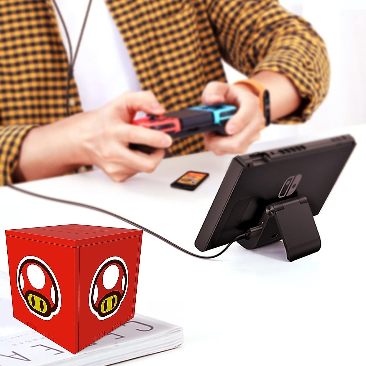 UFOPETIE 16 in 1 Game Storage Box for Switch Game Cards Mario Games Cube up to 16 Games,for Nintendo Switch Game Card Case Cube Nintendo Switch Game Storage Box Mario Mushrooms Thumb Grip 2PCS