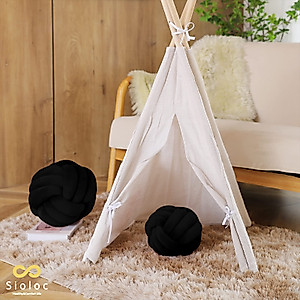 Sioloc Soft Knot Ball Pillows,Round Throw Pillow Cushion Home Decoration Plush Pillow,Throw Knotted Pillow Handmade Round Plush Pillow（10.6inches,Black）