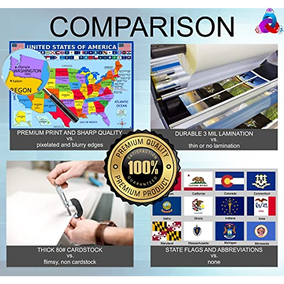 World Map, United States Map, and Solar System Poster with Extra Features – Laminated 14x19.5 in – Educational Posters, Classroom Decorations, Teachers Supplies, Virtual Learning for Kids, Homeschool Decor