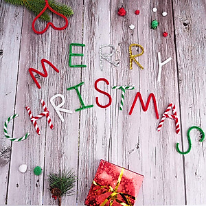 Livder 400 Pieces Christmas Pipe Cleaners Chenille Stem, Red Green Glitter DIY Art Crafts, 4 Colors