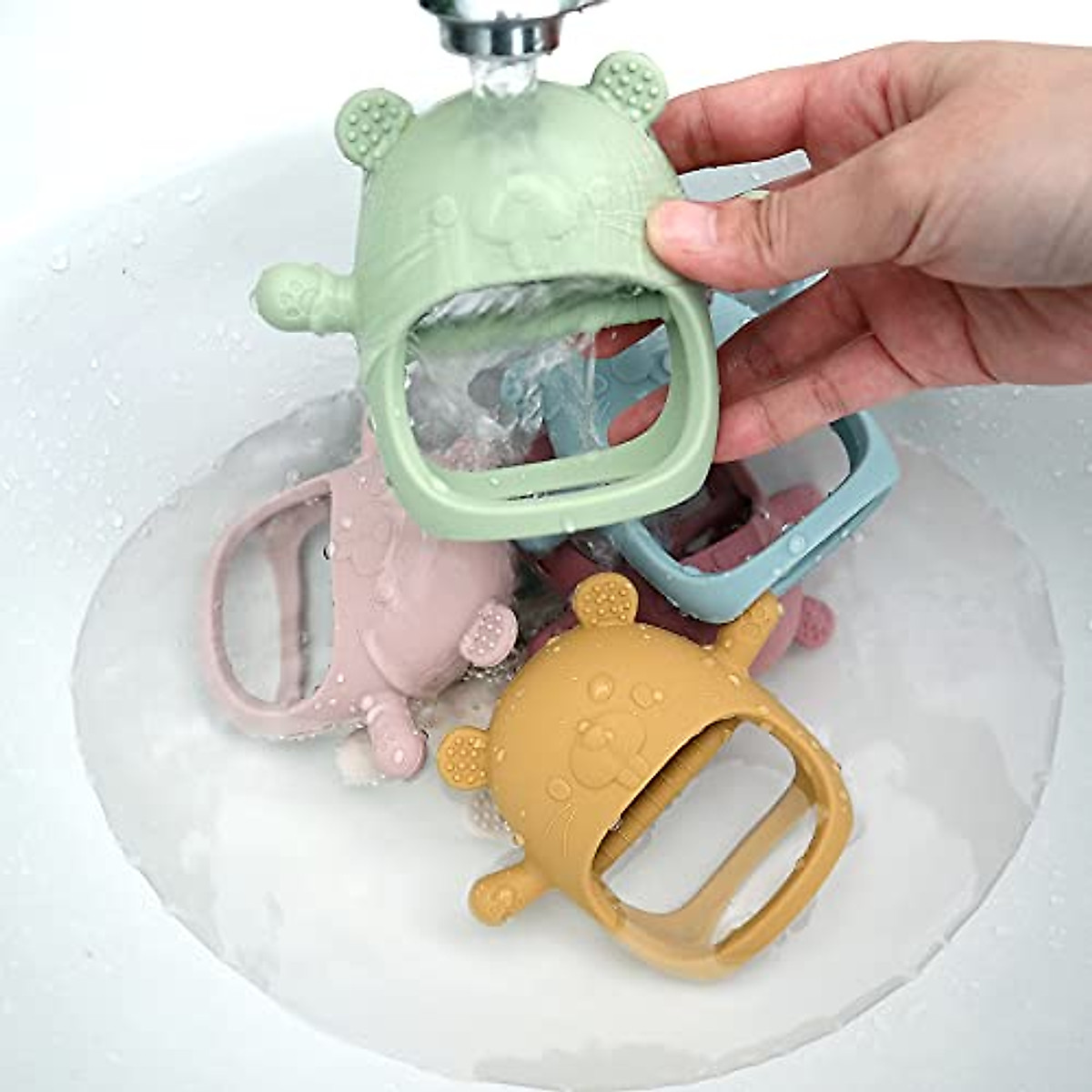 AMM Goods Marmot Silicone Baby Teether Toy, Nipple Shape Hand Pacifier, Chew Toys for Sucking Needs. Never Drop Mitten Teether, Soothing Sore Gums, Teething Pain Relief (Olive)