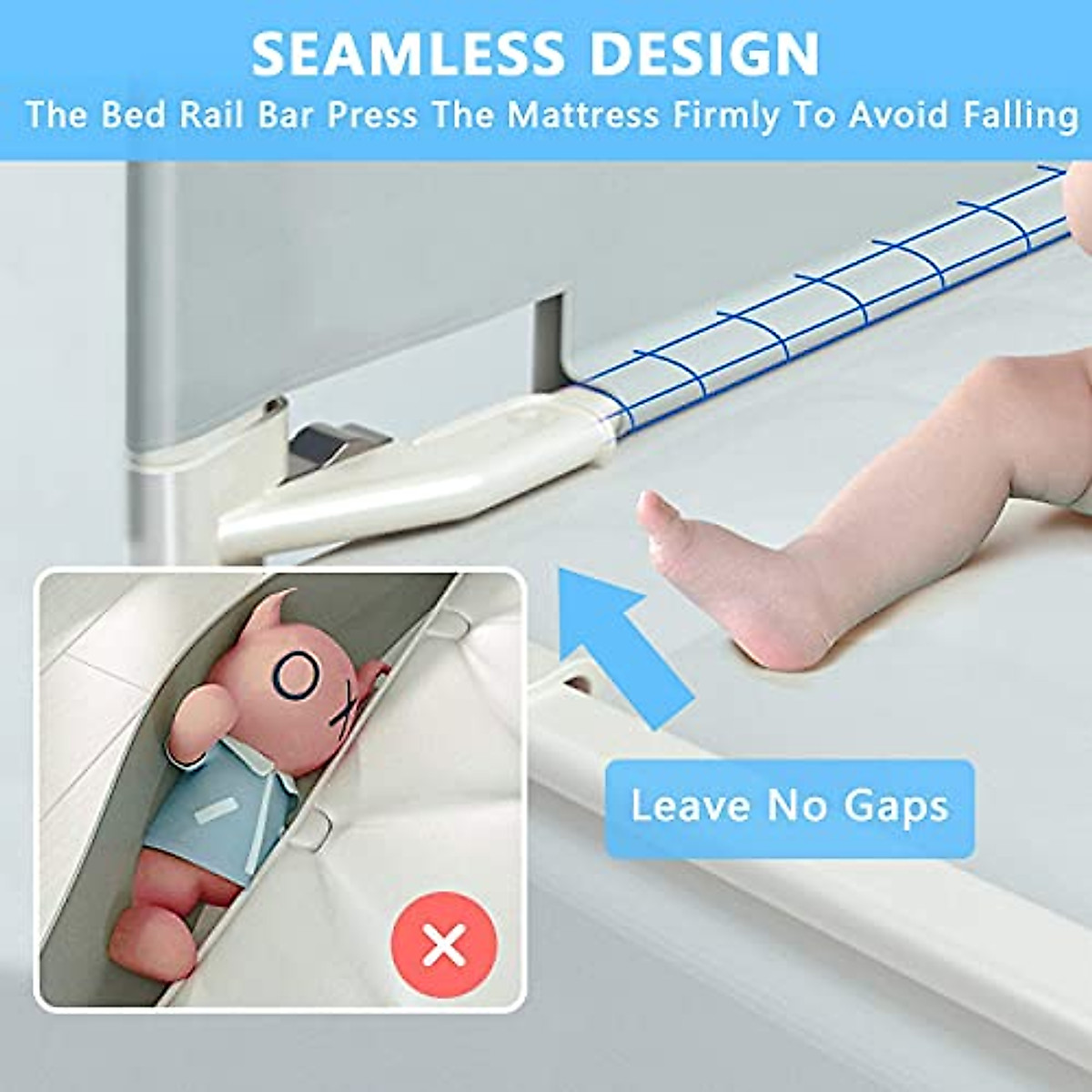 RDHOME 74.8" Bed Rails for Toddlers Extra Tall Kids Bed Guardrail, Vertical Lifting Collapsible Baby Safety Bed Rail Guards Fit Twin, Full, Three Quarters, King Size Bed (1 Side) Gray