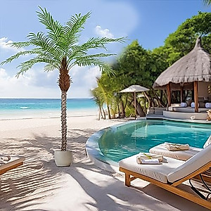 AnTing Artificial Palm Tree 8.5ft Tall Trees Plants 18 Leaves 102in Outdoor Palm Trees for Outside Patio Trees for Decor (Set of 2)