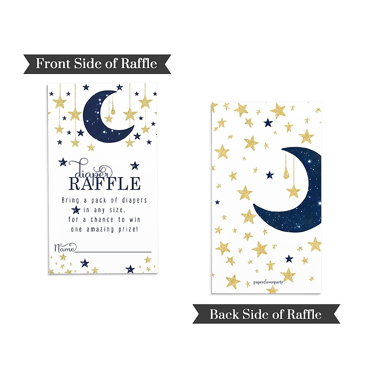 Twinkle Little Star Diaper Raffle Tickets, Celestial Baby Shower Games for Prizes, Navy and Gold Baby Shower Diaper Raffle Invitation Insert Cards, 50 Pack