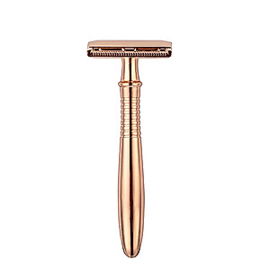 BAILI 3-Piece Double Edge Safety Razor Long Handle Wet Shaving for Men Women with 5 Platinum Blades and Stand Rose Gold BD193G