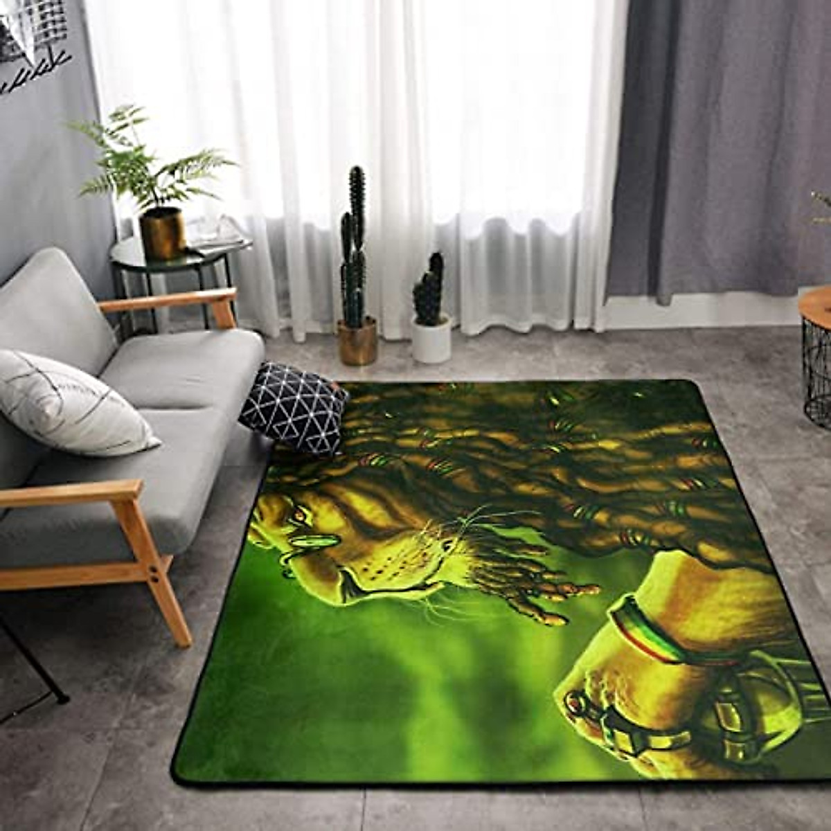 Memory Foam Kitchen Rug Throw Rugs Runner - Ultra Soft Big Size Rasta Lion with Sun Glasses Dreadlocks Jamaica Art Girls Play Rug Carpet with Anti-Slip Backing for Kitchen Playroom