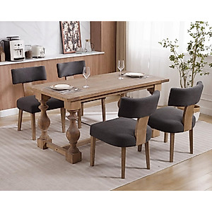 HNY, Hi&Yeah Mid Century Modern Dining Chairs, Linen Fabric Upholstered and Curved Backrest Kitchen Chairs Set of 2, with Hardwood Frame, Charcoal