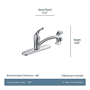Moen 7430SRS Chateau One-Handle Low-Arc Kitchen Faucet with Side Sprayer, Spot Resist Stainless