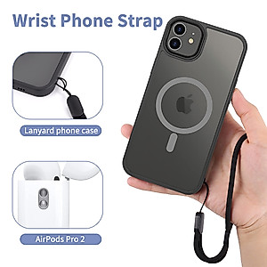 CACOE Cell Phone Lanyard 2 Pack-1× Adjustable Neck Strap,1× Wrist Strap,2× Pads,Universal Crossbody,Multifuctional Compatible with Most Smartphones(Black)