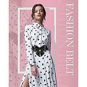 Brighoo 2 Pieces Wide Elastic Belt Women's Bowknot Belt Ladies Stretchy Bow Belt for Valentine's Day Women Dresses (Black, White)