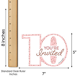 Big Dot of Happiness 10th Pink Rose Gold Birthday - Shaped Fill-In Invitations - Happy Birthday Party Invitation Cards with Envelopes - Set of 12