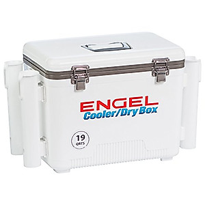 Engel UC19 19qt Leak-Proof, Air Tight, Fishing Drybox Cooler with Built-in Fishing Rod Holders, Also Makes The Perfect Small Hard Shell Lunchbox for Men and Women in White