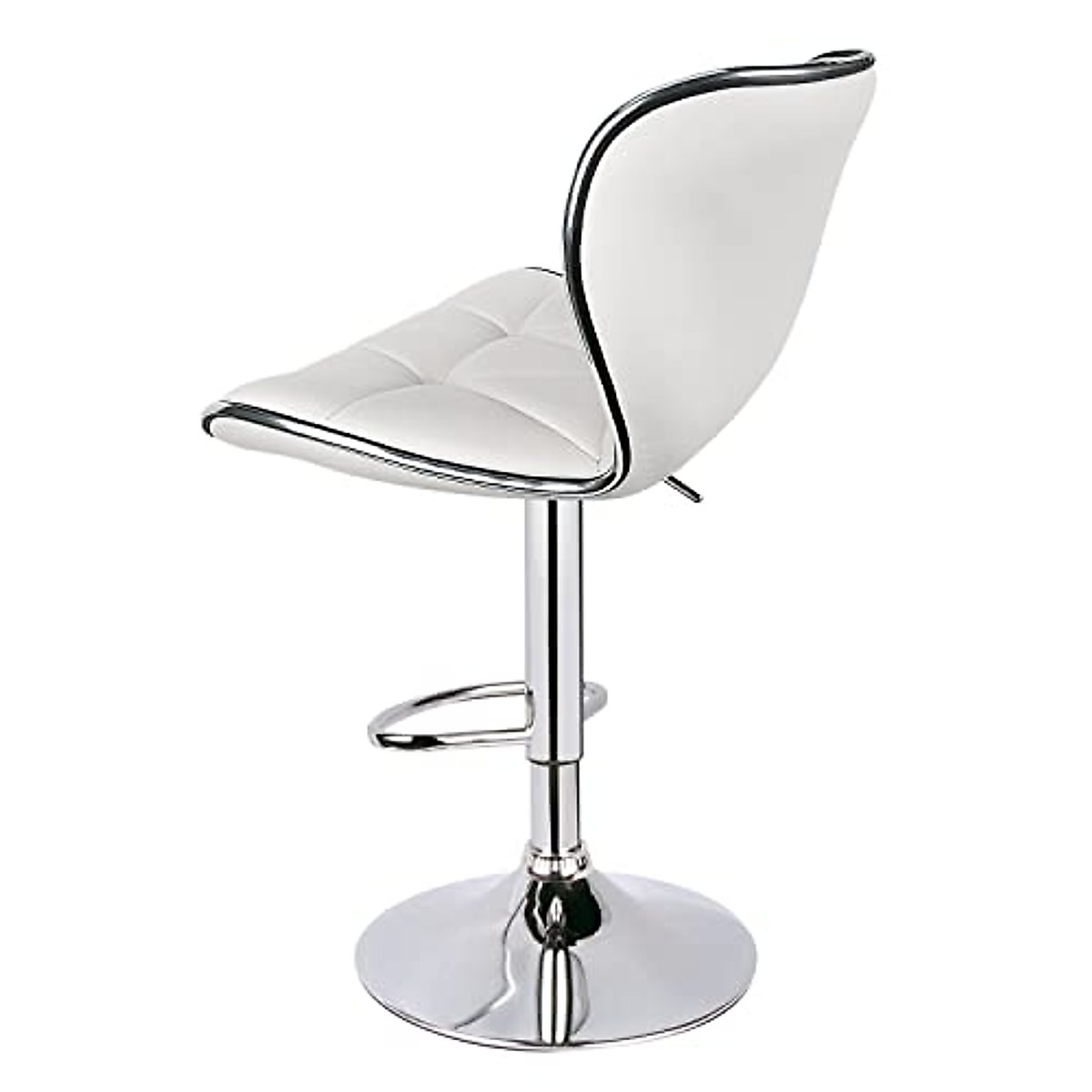 Leopard Shell Back Adjustable Swivel Bar Stools, PU Leather Padded with Back, Set of 2 (White)