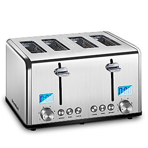 4 Slice Toaster, Roter Mond Countdown Stainless Steel Toaster with Bagel, Defrost, Cancel Function, Dual Toaster Extra Wide Slots, 6 Bread Shade Settings Bread Toaster, Removable Crumb Trays, 1650W