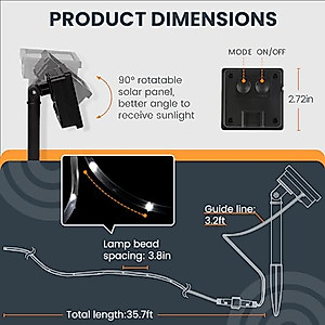 GIGALUMI 2 Pack Solar Rope Lights Outdoor, Each with 100 LEDs 35.7 Feet 8 Modes, Solar Rope String Lights Outdoor, Solar String Lights Outdoor for Garden Fence Patio Yard Party Christmas Decorations