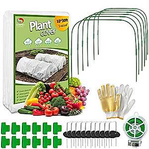 Plant Covers Freeze Protection Kit,10 x 30Ft Frost Cloth and 6Pcs Wide Garden Hoops 1oz/yd2 Floating Row Cover with Greenhouse Hoops Frost Blanket for Winter Garden Covers for Raised Beds with Tools