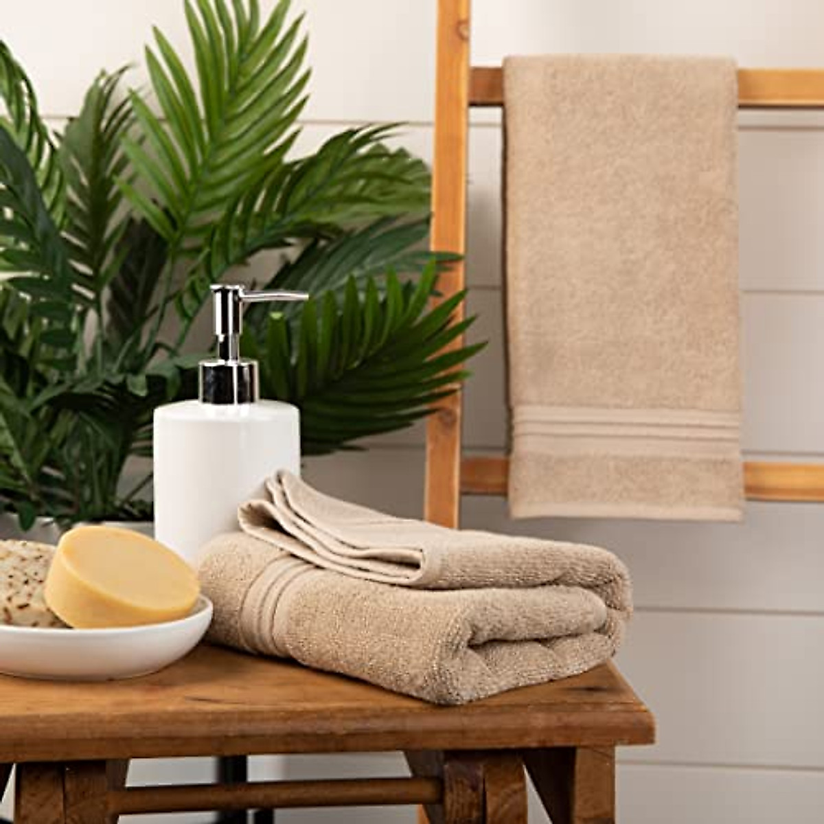 Bathroom Hand Towels Set 100% Cotton Tan, Oeko-Tex Terry Cotton, Soft and Absorbent Hand Towel, 500 GSM, Set of Two, 16 in x 28 in