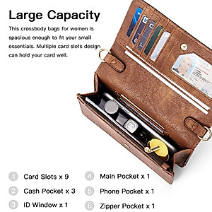 BROMEN Crossbody Bags for Women Small Cell Phone Shoulder Bag Wristlet Wallet Clutch Purse White with Mocha Brown