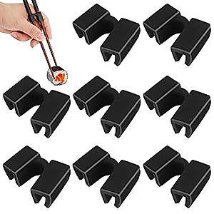 TIESOME 8Pcs Reusable Chopstick Helpers, Training Chopstick Hinges Connector Practice Chopsticks for Adults, Kids, Beginner, Trainers or Learner(Black)