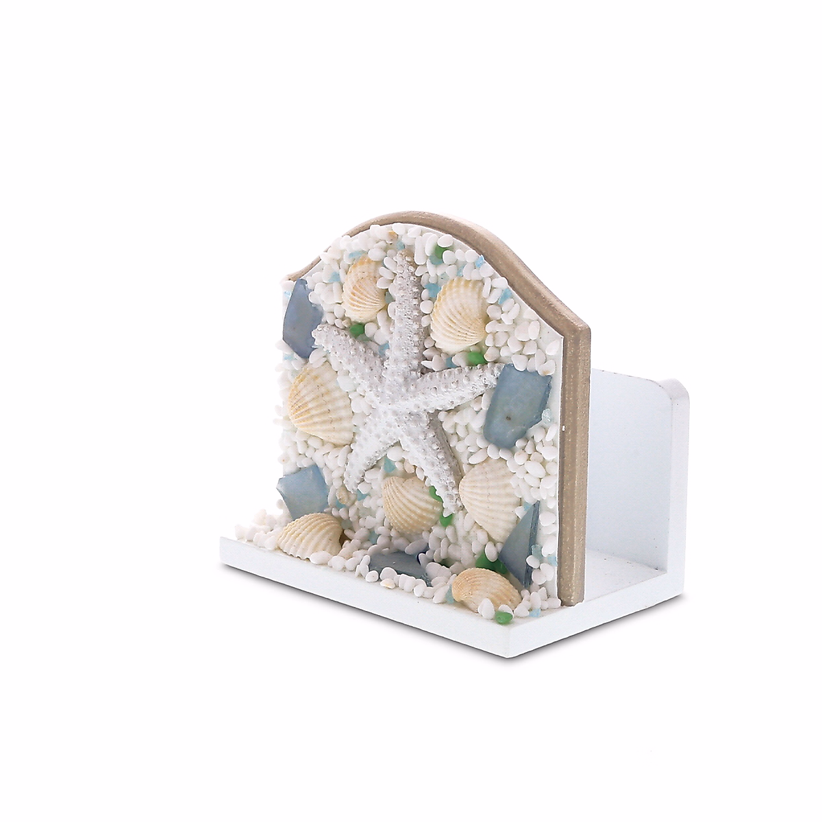 CoTa Global Oceanic Napkin Holder for Table - Nautical Collection Napkin Holders for Kitchen Table, Starfish and Seashell Paper Napkins Holder for Dining Table, Wood Coastal Coffee Table Napkin Holder
