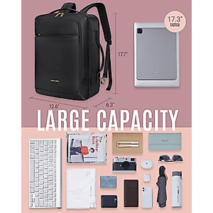 LIGHT FLIGHT Laptop Backpack Women, Large Computer Backpack for 17.3 Inch Laptop, Professional Womens Work Backpack, Convertible 3 In 1 Backpacks Water Resistant, Black