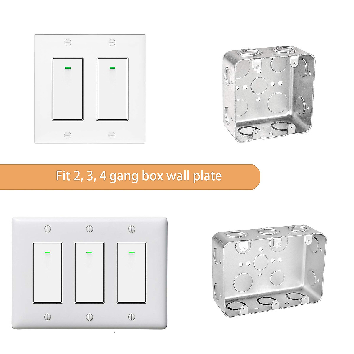 Smart Switch, Works with Alexa and Google Home, Voice control, No hub Required, Timing Synchronization, Suit for 1/2/3/4 Group Type Switch Box Micmi, Neutral wire required, Smart light switch 2pack