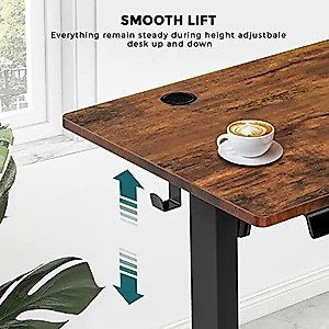 SMUG Standing Desk 55 x 24 in Electric Height Adjustable Home Office Computer Table with Memory Controller/Headphone Hook, Rustic Brown, 55" x 24"