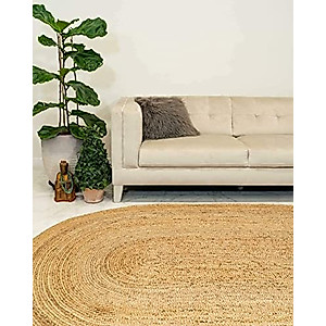 Agro Richer Farmhouse Rugs for Living Natural Jute Area Rug Hand Braided Oval Rugs for Bedroom, Kitchen, Living Room Rug Carpet (4x6 Square Feet, Beige)