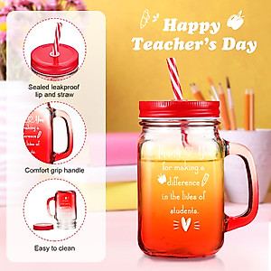 Teacher Gifts Teacher Glass Cups 16 Oz Teacher Appreciation Mason Jar Mugs with Handles Lids and Straws Teacher Appreciation Week Gift Teacher Tumbler Cup for Back to School Graduation (20 Pack)