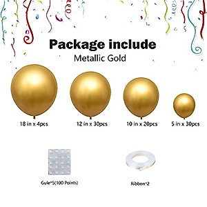 AobkDeco Gold Balloons 84PCS Gold Balloons Garland Arch Kit 5/10/12/18 Inch Different Sizes Metallic Gold Latex Balloons for Golden Theme Party Graduation Birthday Wedding Anniversary Decorations