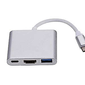 SHYPT 3 in 1 USB C Hub PD USB 3.0 Multiport Adapter USB 3.1 Type C Male to HDMI-Compatible Adapter (Color : Silver)