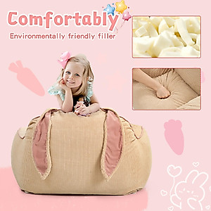 HAHASOLE Rabbit Toddler Sofa, Toddler Bean Bag Chair with Carrot Pillow, Corduroy Kids Armchair, Comfortable Toddler Chair for Boys and Girls