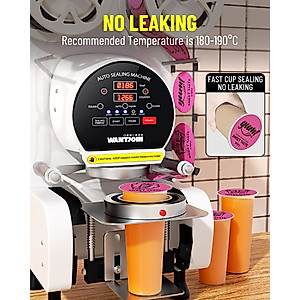 WantJoin Cup Sealing Machine Full Automatic Cup Sealer Machine 89/90/95MM 3.50/3.54/3.74IN Electric White Cup Sealing Machine 500-600 Cups/H(White)