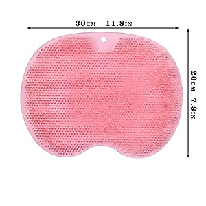 Shower Shower Foot & Back Scrubber，New Wall Mounted Back Scrubber, Silicone Bath Massage Cushion Brush with Suction Cups，Bathroom Wash Foot Mat Exfoliating Dead Skin Foot Brush (Pink)