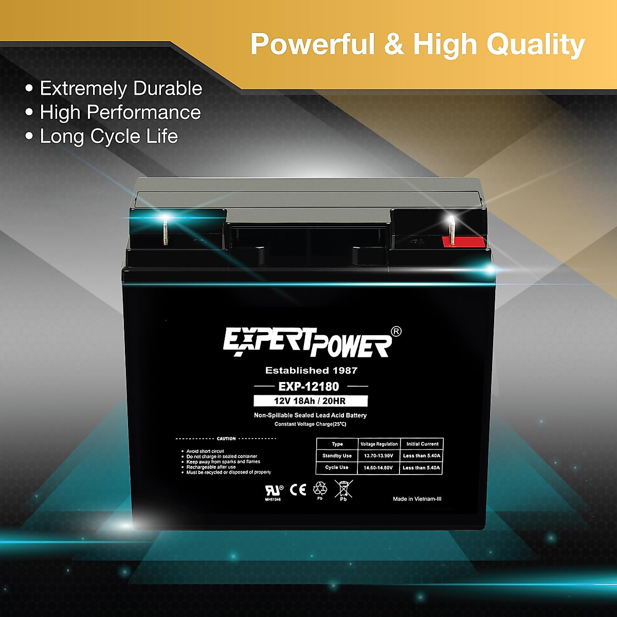 ExpertPower 12 Volt 18 Ah Rechargeable Battery With Nuts & Bolts Included || EXP12180