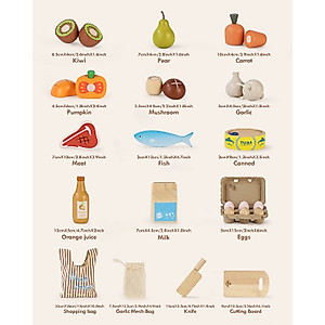 Lehoo Castle Wooden Play Food Sets for Kids Kitchen, Food Toys for Toddlers 3+ Year Old, with Shopping Bag, Pretend Food Play Kitchen Cutting Fruits Vegetables Toys, Gift for Boys Girls