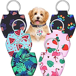 6 Pieces Dog Tag Holder Portable Pet ID Tag Soundless Dog Tag Silencer Bag Dog Tag Cover with Rings Quiet Dog Tag Bag Protector for Dogs Cats Pets (Summer Style)