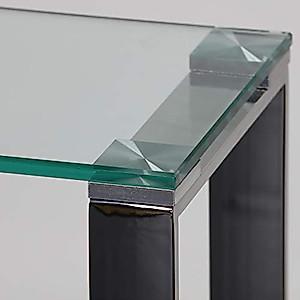 Cortesi Home Forli Small Entry Way Console Table Contemporary Glass and Stainless Steel Finish 28 in Wide Accent, Silver and Clear