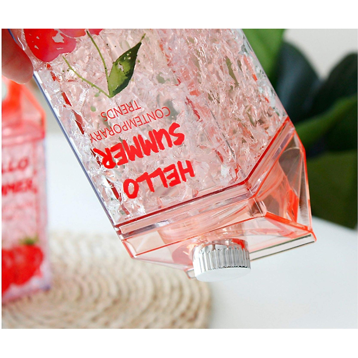 2 Pack Milk Carton Water Bottle, Kids Water Bottle with Leak Proof Lids and Straw,Double Wall Gel Insulated Freezer Drink Bottle,For Outdoor Sports Travel Home School,Water Bottle(400ml)