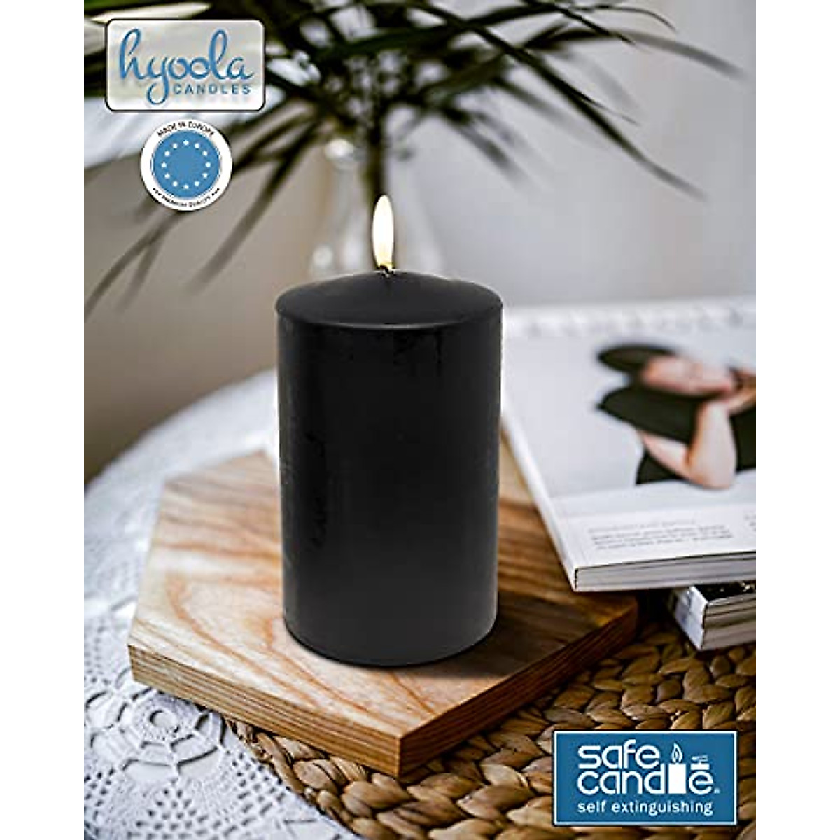 Hyoola Black Pillar Candles 2x3 Inch - 4 Pack Unscented Pillar Candles - European Made