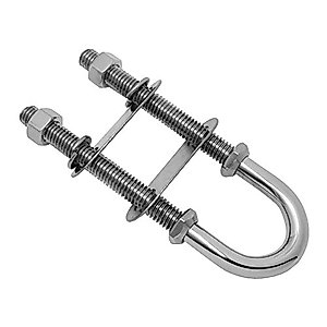 SeaLux Marine Boat Bow Eye Stern Eye U Bolt Tie Down 3/8" Stock, 5" Overall Length, 3-3/8" Thread Length with Hex Nuts and Split washers-SL878805850CW