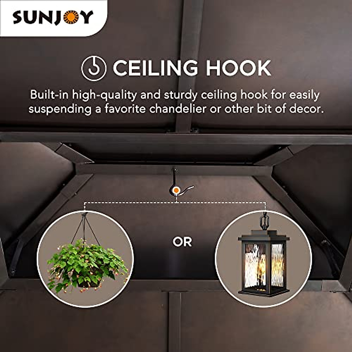 Sunjoy Hardtop Gazebo 11' X 13' Cedar Framed Wood Gazebo with Brown Double Steel Hardtop Roof Permanent Canopy for Garden, Backyard Shade