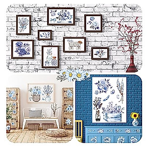 12 Sheets Rub on Transfers for Crafts and Furniture Rub on Transfers Stickers Classic Bird Floral Lavender Butterfly Decals for Home Office Paper Wood DIY Craft, 5.5 x 5.7 Inch (Vivid Flower)