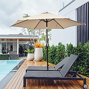 TANGKULA 9FT Patio Umbrella, Outdoor Market Table Umbrella with Push Button Tilt Adjustment, Crank & 6 Sturdy Ribs for Garden, Backyard, Deck & Pool (Beige)