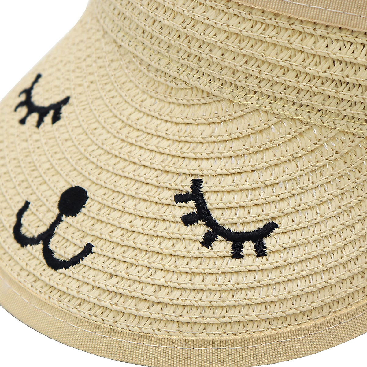 Baby Roll-up Straw Visor Hat Sun Hat, Kid Toddler Wide Brim Cute Bunny Ponytail Summer Beach Sun Hat Adjustable for 1-4 Years (Beige)