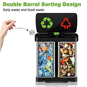 Kitchen Trash Can 16 Gallon/ 60L Stainless Steel Trash Can with Lid & Double Barrel, High-Capacity Step Garbage Can Classified Recycle Rubbish Bin for Bathroom Bedroom Home Office