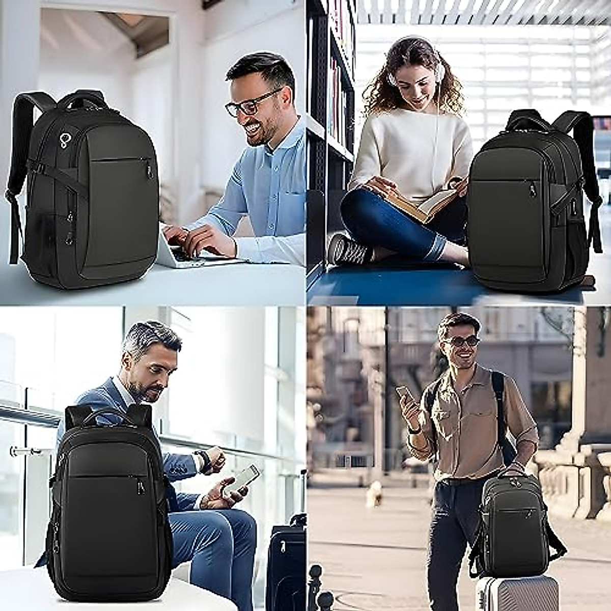 Laptop Backpack for Business Travel and College Study with Integrated USB Charging Port, Fits Laptops up to 15.6 Inch, Black, Anti-Theft, Great for Hiking, Waterproof, Scratch Resistant, Reinforced