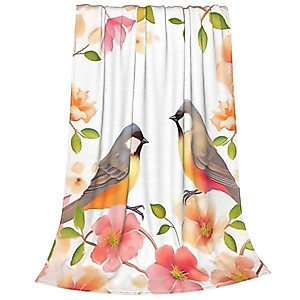 Flower and Bird Print Micro Fleece Blanket Throw Blanket Ultra-Soft Fuzzy Blankets Light Weight Cozy Blanket Warm Plush Blanket for Home Bedroom Sofa Office 40"x30"