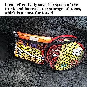 ZKFAR 2 PCS Car Seat Back Dual-Layer Magic Sticker Elastic Net Pocket, Storage Network, 9.8In * 23.6In, Organizer Storage Bag, Universal for Most Cars RV (Black)