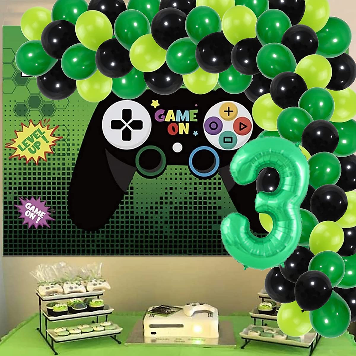 Green Black Balloon Garland Arch Kit - 122PCS Video Game Party Supplies Lime Green Black Balloons for Boy Soccer Football Video Gamer Miner Birthday Baby Shower Graduation Party Decors